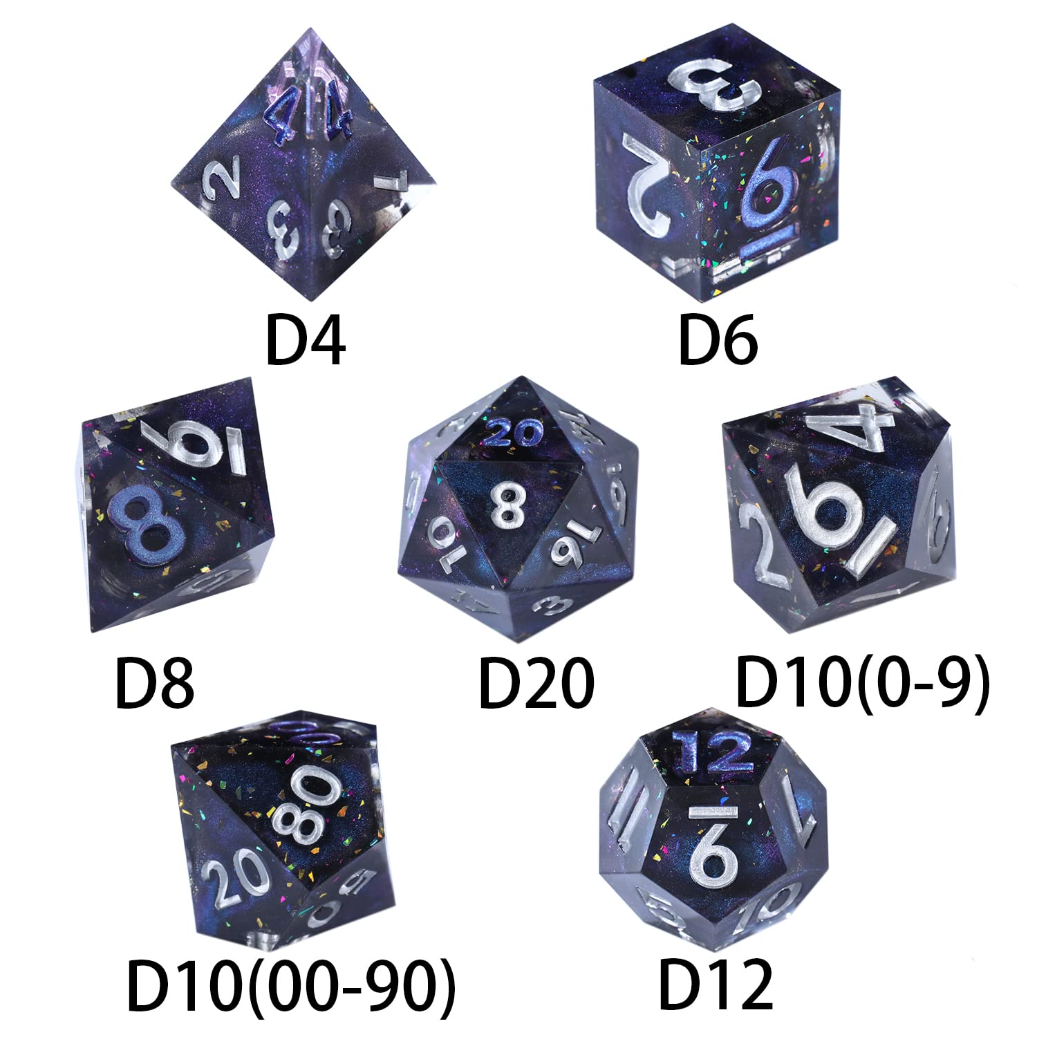TRPDICES DND Dice Set, Dungeons and Dragons Dice Set, Handcrafted 7 Die Resin Polyhedral D&D Dice Set with 2 Color Fonts and Sharp Edge for Role Playing Games (Magic World Color)
