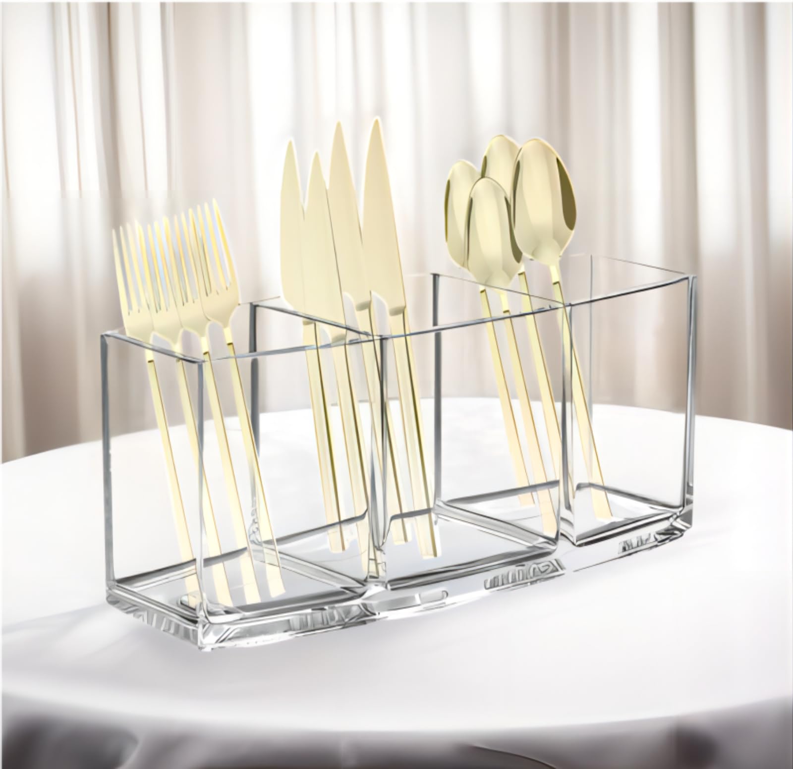 POPGIO 2 Packs Utensil Holder Organizer Countertop Counter Cutlery Flatware Storage Caddy for Kitchen 3 Divided Section 6 Slots Plastic Clear