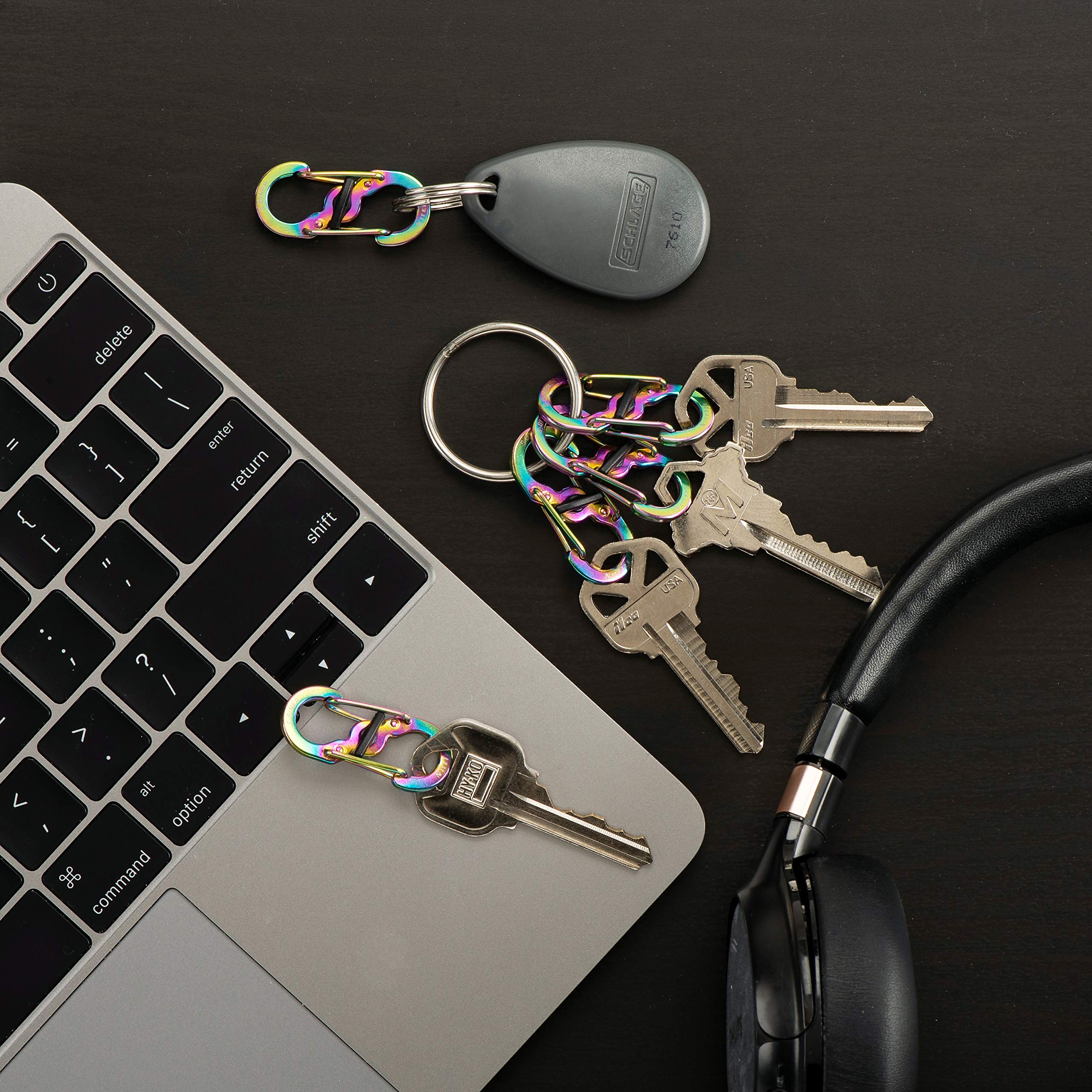 Nite Ize S-Biner MicroLock - Mini Carabiner Clips for Keychain Organizers & Travel Accessories - Mini S-Biners - Small Carabiners with Secure Lock - Stainless Steel, 5-Pack