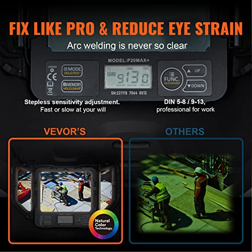 VEVOR Welding Helmet Auto Darkening Large Viewing with Side View 4.25" x 3.23", Welding Hood True Color, Welding Mask Solar Powered, 4 Arc Sensor, Wide Shade 4-8/9-13 for TIG MIG Arc Weld Grinding