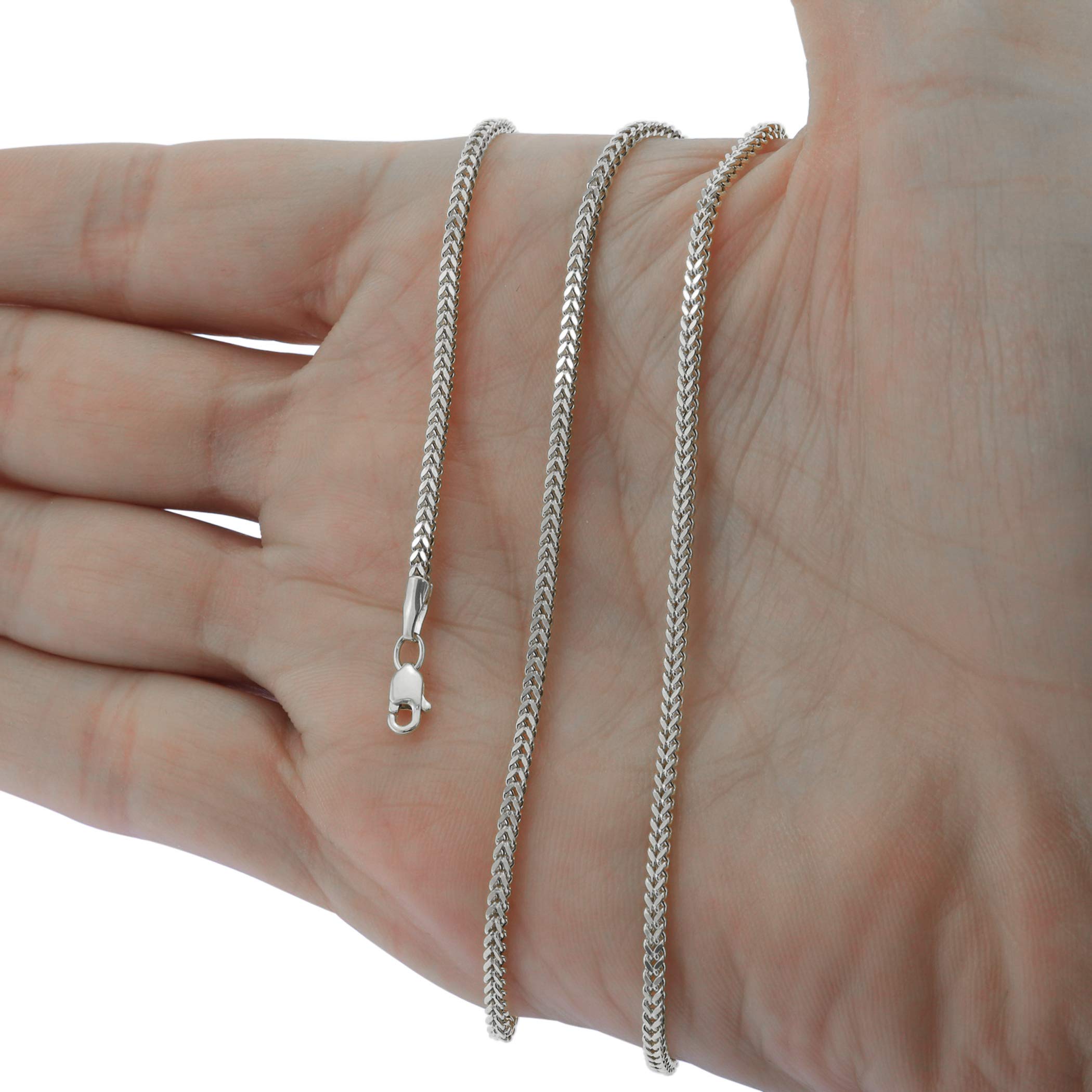 Nuragold 10k White Gold 2mm Franco Chain Box Square Wheat Pendant Necklace, Mens Womens Jewelry 16" 18" 20" 22" 24" 26"