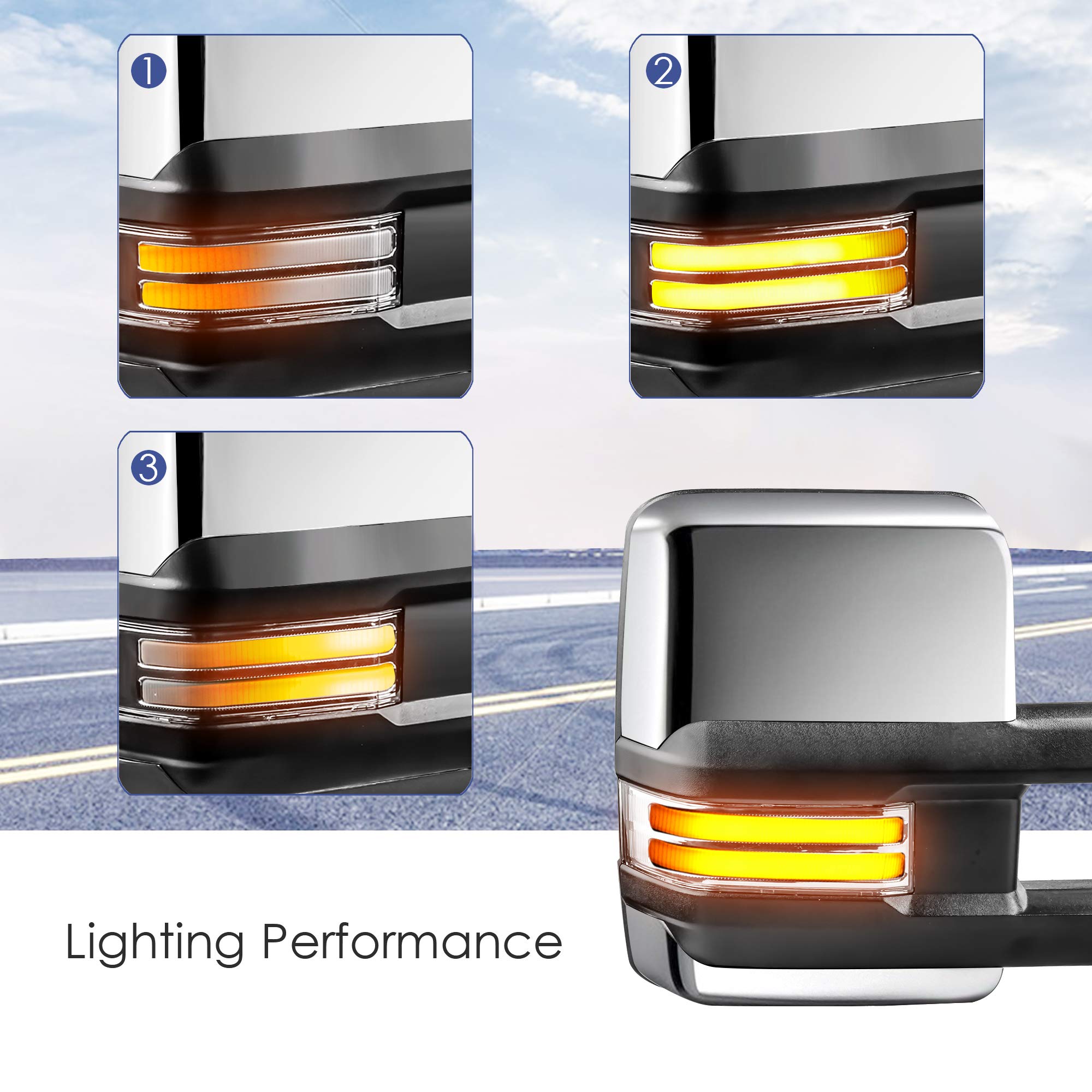 MOSTPLUS Power Heated Towing Mirrors Compatible for Chevy Silverado Suburban Tahoe GMC Serria Yukon 1999-2002 with Sequential Turn light, Parking Lamp, Running Light(Set of 2) (Chrome)