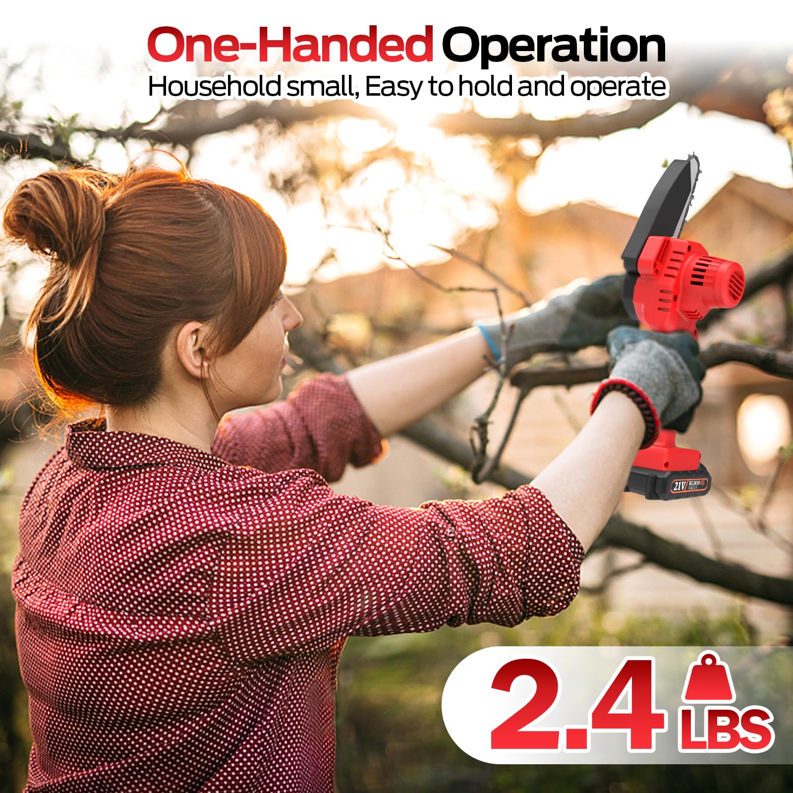 Mini Chainsaw, RLSOO Upgraded 6 Inch 24V Battery Powered Mini Chainsaw Cordless, Portable Electric Chainsaw with 2 Batteries and 2 Chains, Handheld Rechargeable Chainsaw for Wood Cutting Tree Pruning