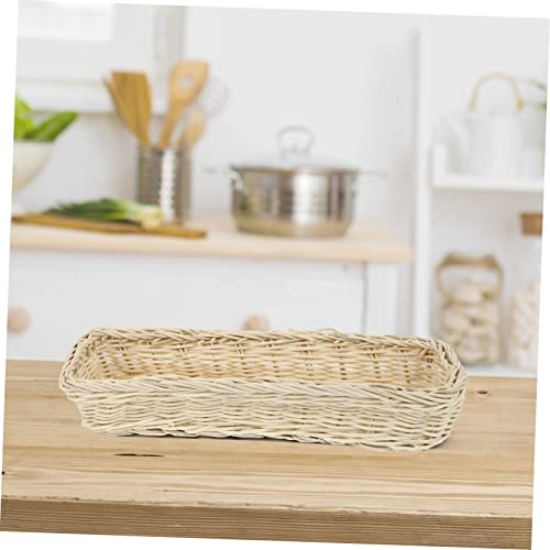 ORFOFE 1pc Sundries Storage Tray Manual Basket Woven Wicker Basket Desktop Sundry Storage Tray Sundries Basket Vanity Silverware Household Weaving Basket Grocery Basket Rattan Snack White