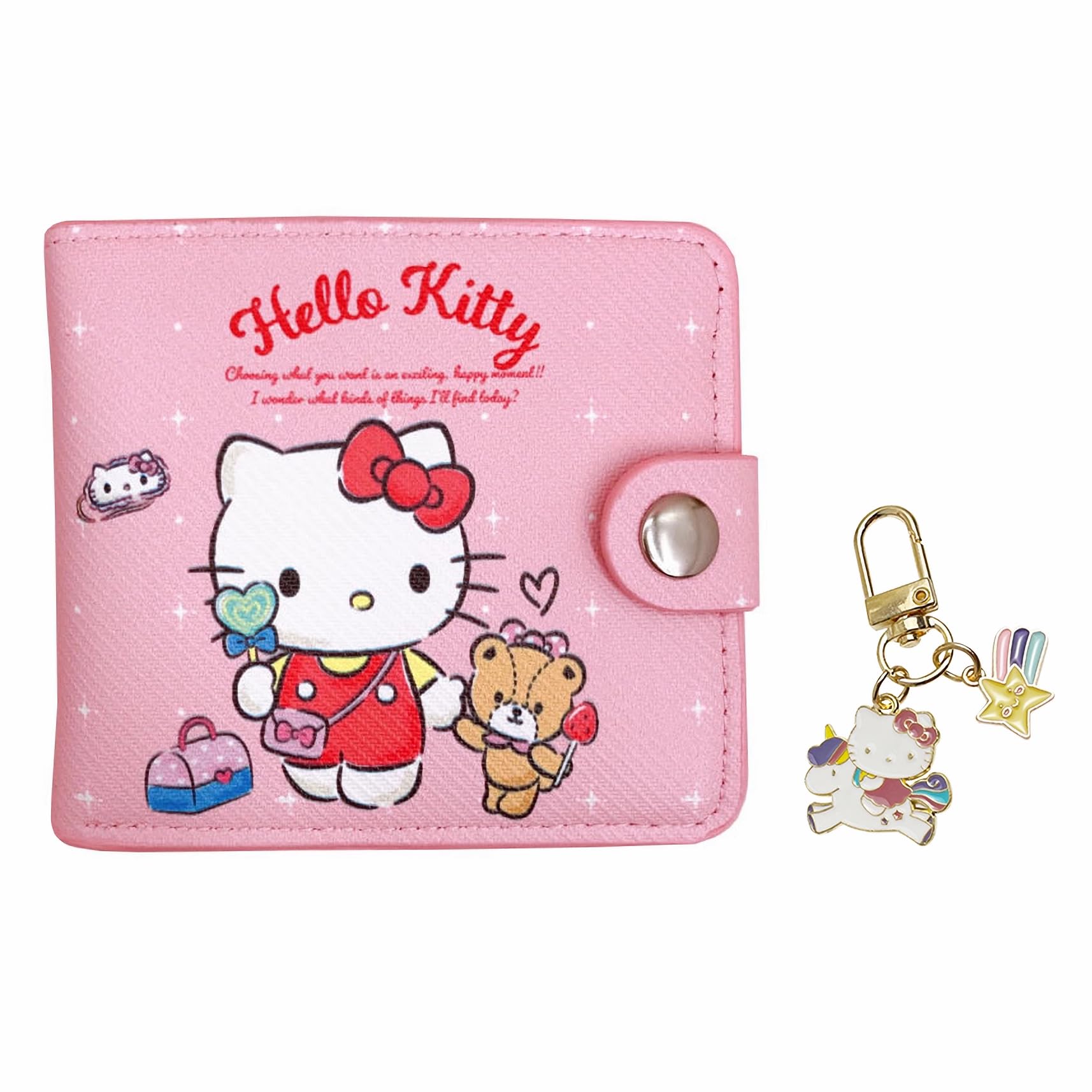 NSRAOIM Cute Small Wallet for Women and Girls, Kawaii Leather Slim Purse Bifold Card Holder Coin Pocket and ID Window, 2Pcs Set