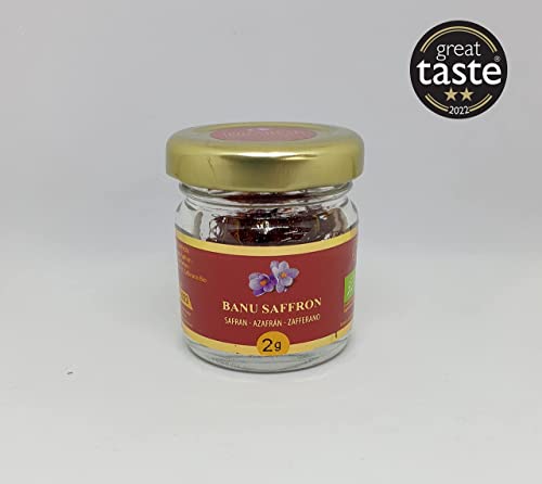 Organic Saffron - Banu Saffron Award Winning all Red Certified Organic Saffron Threads - 1 Gram (0.035 Ounce)