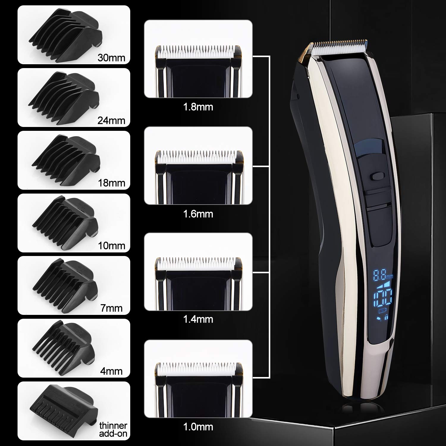 Pamoire Hair Clippers for Men Cordless Professional Clippers for Hair Cutting, Rechargeable Beard Trimmer Grooming Kit, LED Display (schwarz)