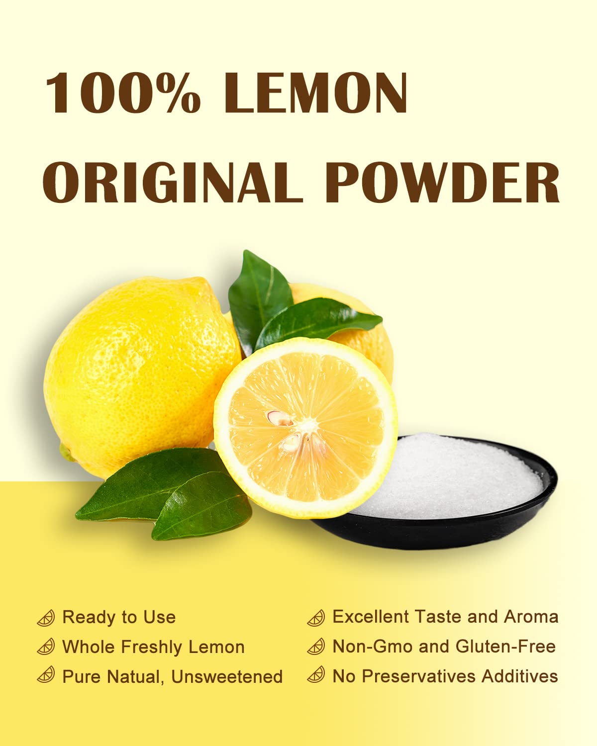 ORGFUN Original Lemon Powder Made with Real Lemons, Freeze Dried Juice Powder, Strong Fresh Lemon Flavor Great for Beverages, Smoothies, Baking 7.06 Oz