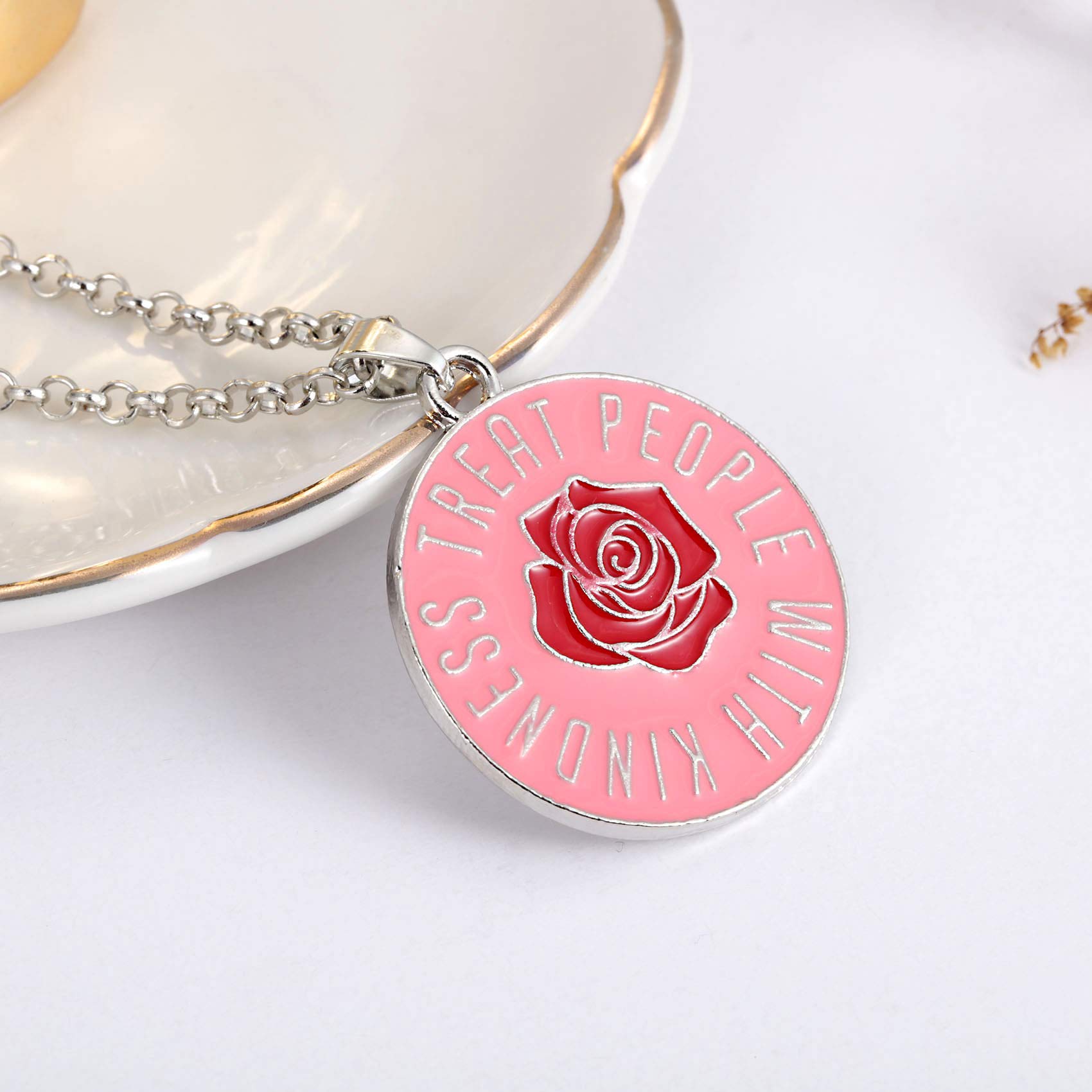 Ralukiia One Direction Gift Harry Merch Treat People with Kindness Enamel Necklace Jewelry
