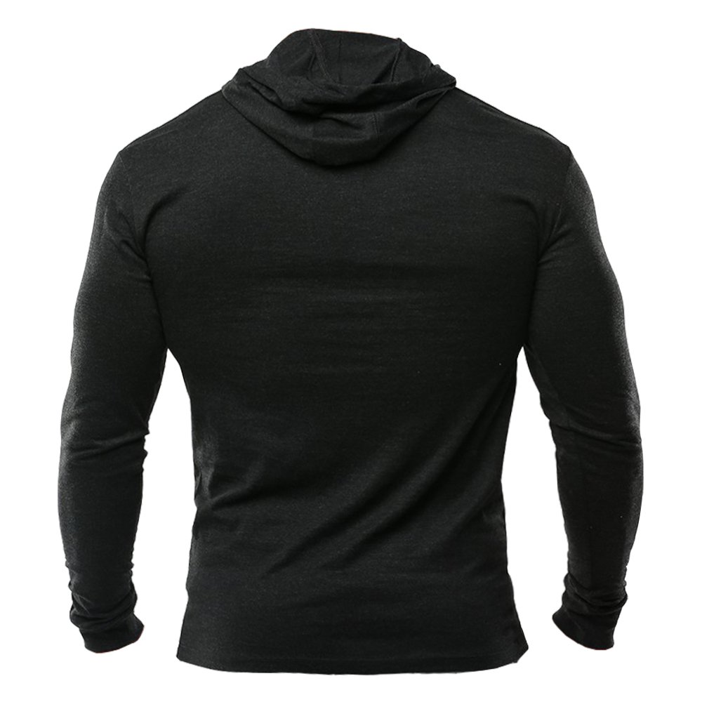 Muscle Alive Bodybuilding Long-sleeve Hoodie Casual Sweatshirts Stretchy Cotton Black Plain Color Size M
