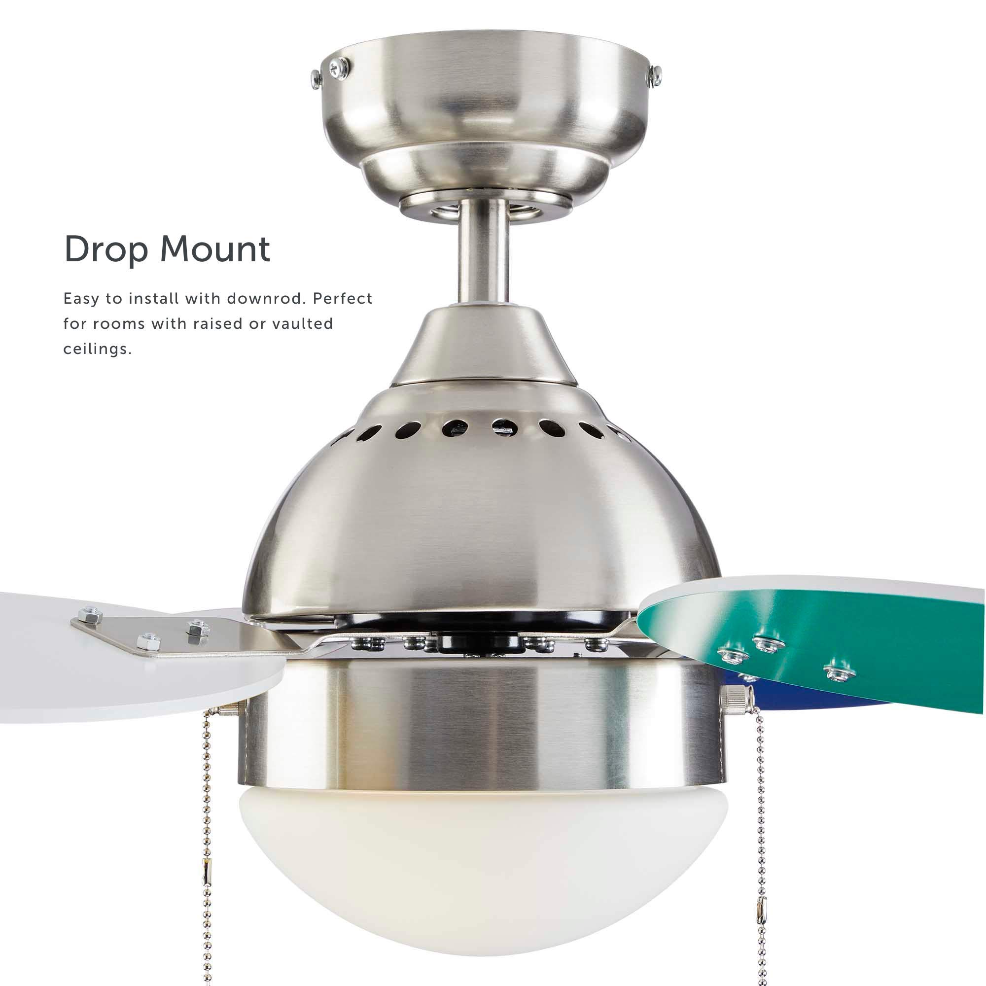 NOMA LED Ceiling Fan with Light | 4 Reversible Multi-Color or White Blades | Brushed-Nickel Finish with Frosted Glass Light Shade, 30-Inch