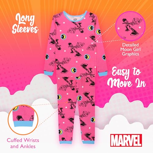 Marvel 4-Piece Snug-fit Cotton Superhero Pajama Set, Soft & Cute for Kids, Cool Moon Girl, 10