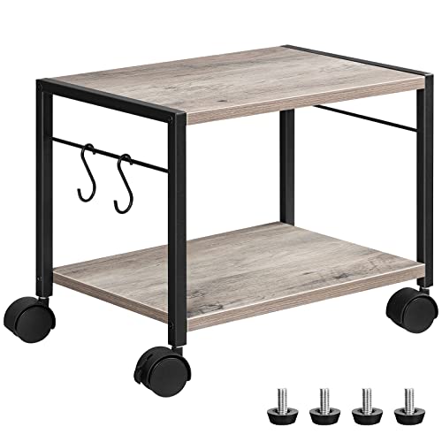MAHANCRIS Under Desk Printer Stand, 2-Tier Printer Cart with Storage, Rolling Printer Table on Wheels and 2 Hooks, Printer Holder for Desk Shelf Organizer for Home Office, Greige PTHG2001Z
