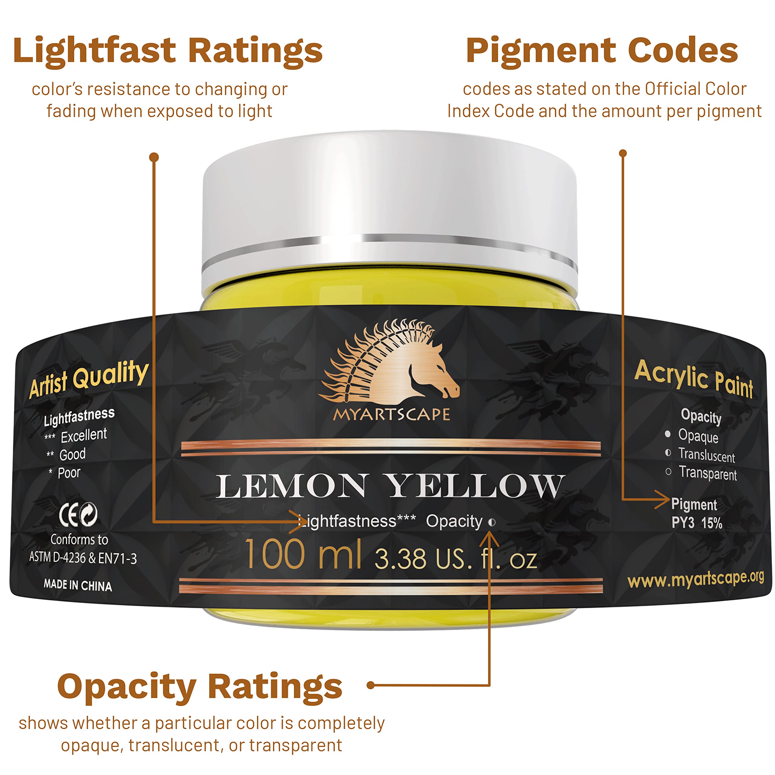 MyArtscape Acrylic Paint Set - 12 x 100ml Bottles - Artist Quality Paints - Lightfast - Heavy Body - Highly Pigmented Colors with Great Coverage - Professional Art Supplies