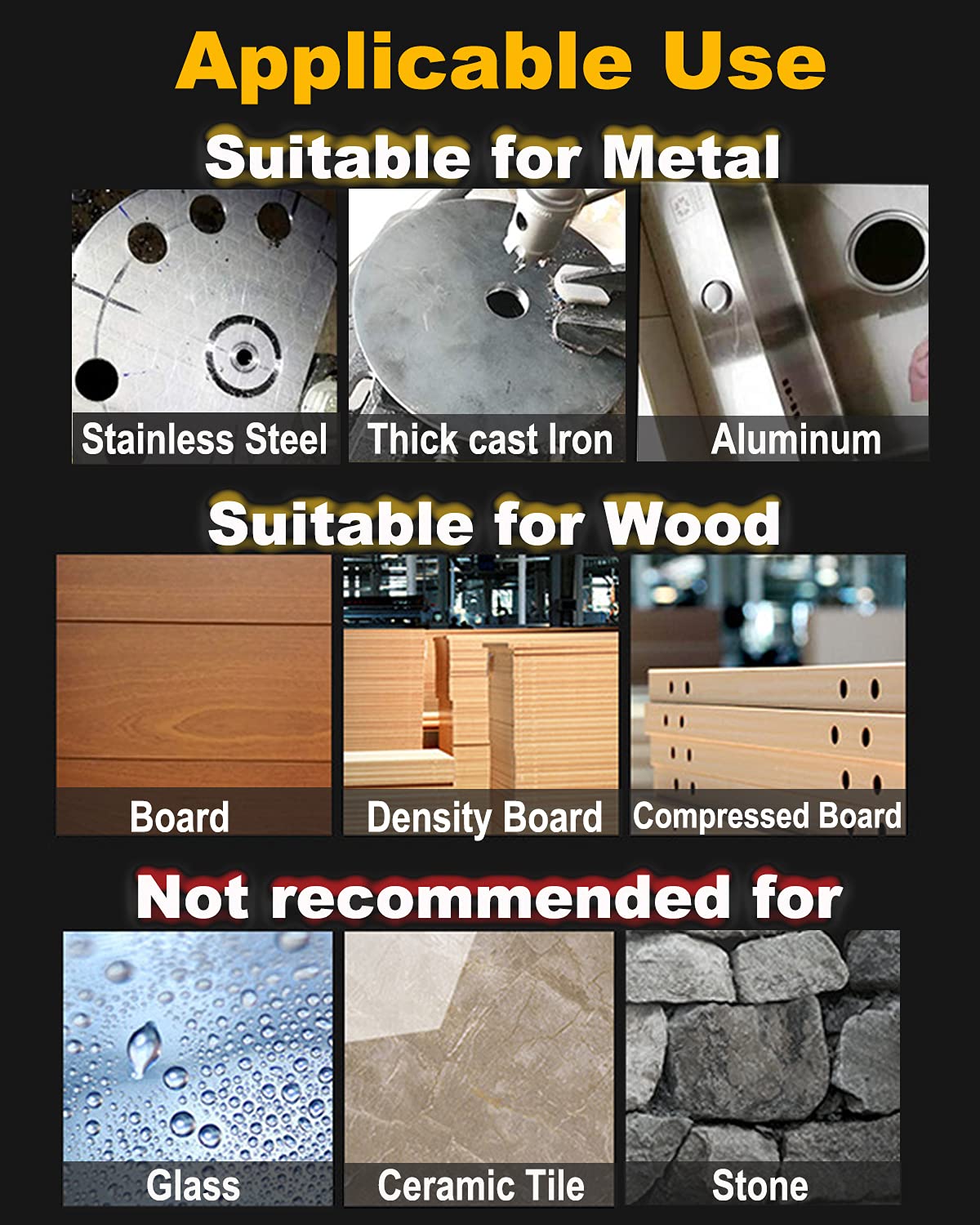Rocaris 6 Pack Drill Bit Hole Saw Set 16-60mm, Tungsten Carbide Tipped Cutters with 2 Pack Titanium-Plated Center Drill Bits for Hard Metal, Stainless Steel, Iron, Wood, Plastic