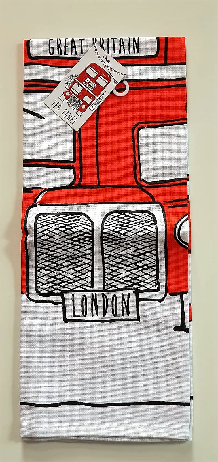 Sketchy Red London Bus Tea Towel Souvenir Sketch Routemaster Cartoon Drawing Souvenir Gift White by Elgate