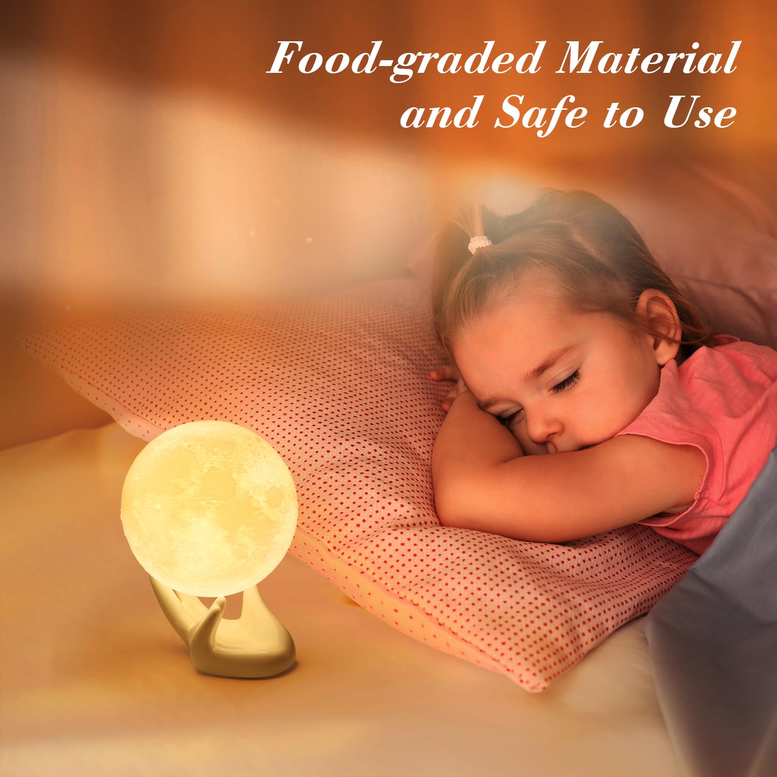 Mydethun 3D Moon Lamp with Ceramic Base, Mothers Day Gift, LED Night Light, Mood Lighting with Touch Control Brightness for Women,Home Décor, Bedroom, Kids Birthday, 3.5 Inch - White & Yellow