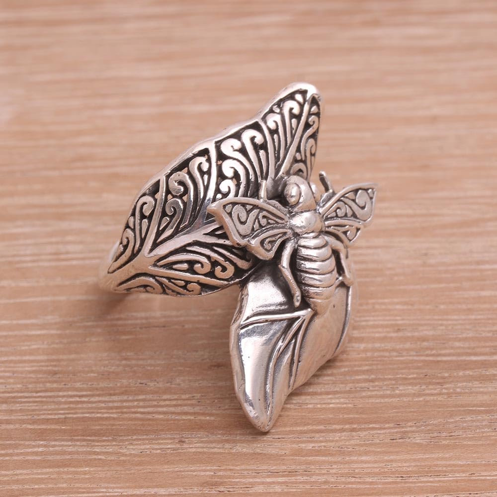 NOVICA Artisan Handmade .925 Sterling Silver Cocktail Ring Bee from Bali Indonesia Animal Themed Bug 'Bee Grove'