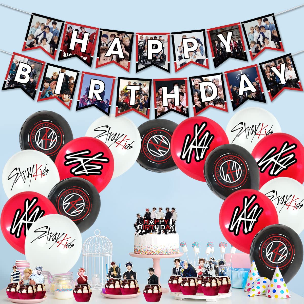 OULUN STRAY-KIDS Party Supplies, STRAY-KIDS Party Decorations Include Happy Birthday Banners, Cake Toppers, Cupcake Toppers, Balloons