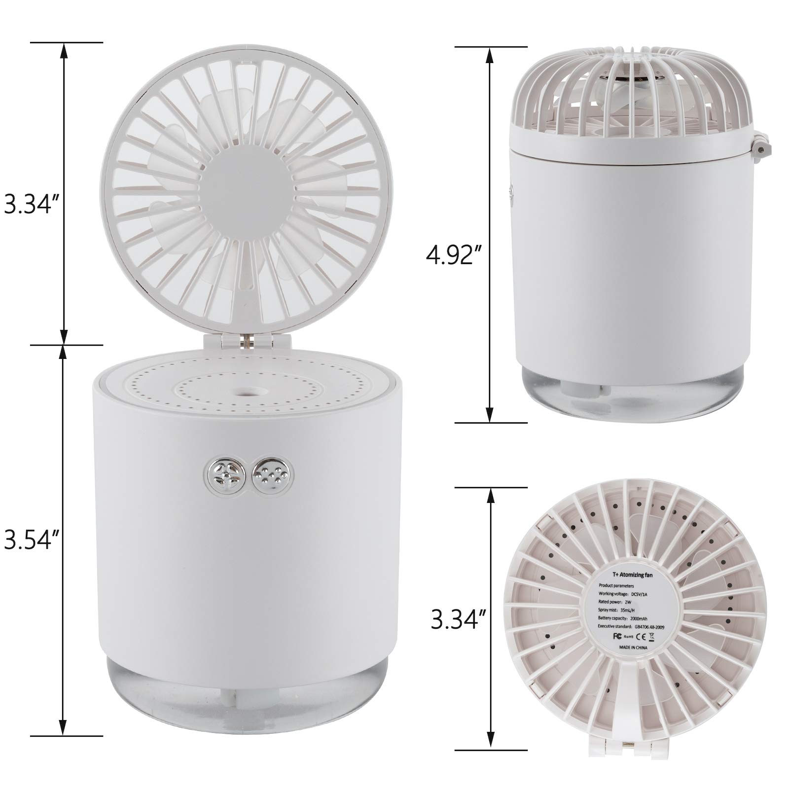 Mini Humidifier with Fan, Battery Operated Small Humidifier, USB Rechargeable, 2 Mist Mode 7 LED Light Portable Humidifier for Bedroom, Office, Travel,Car