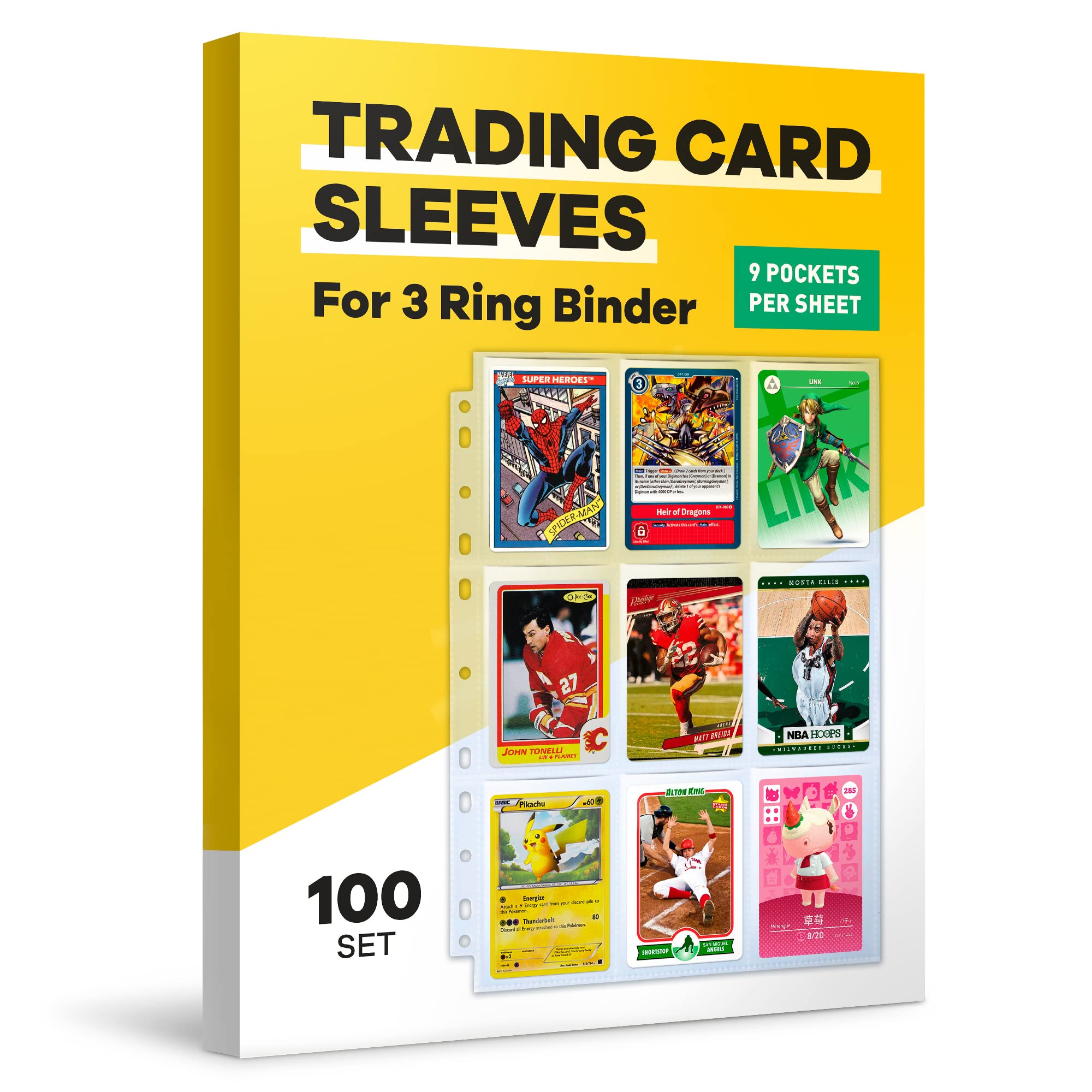 Trading Card Sleeves 9 Pocket for 900 Trading Cards 3.5 x 2.5" (100 Pack)