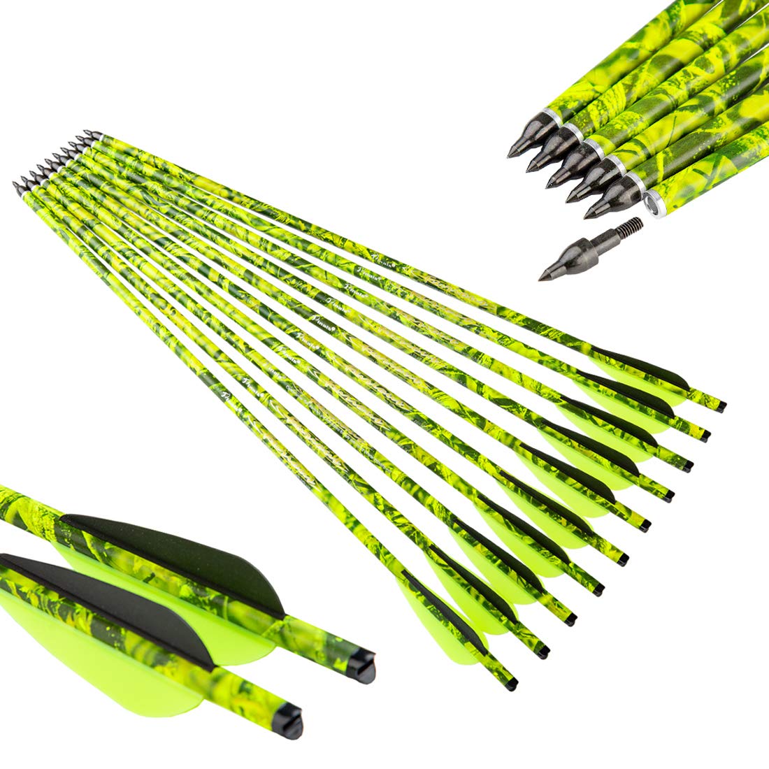 Pinals Archery Camo Crossbow Bolts 22 20 inch Carbon Hunting Arrows Crossbolt 12PCS Yellow 20"