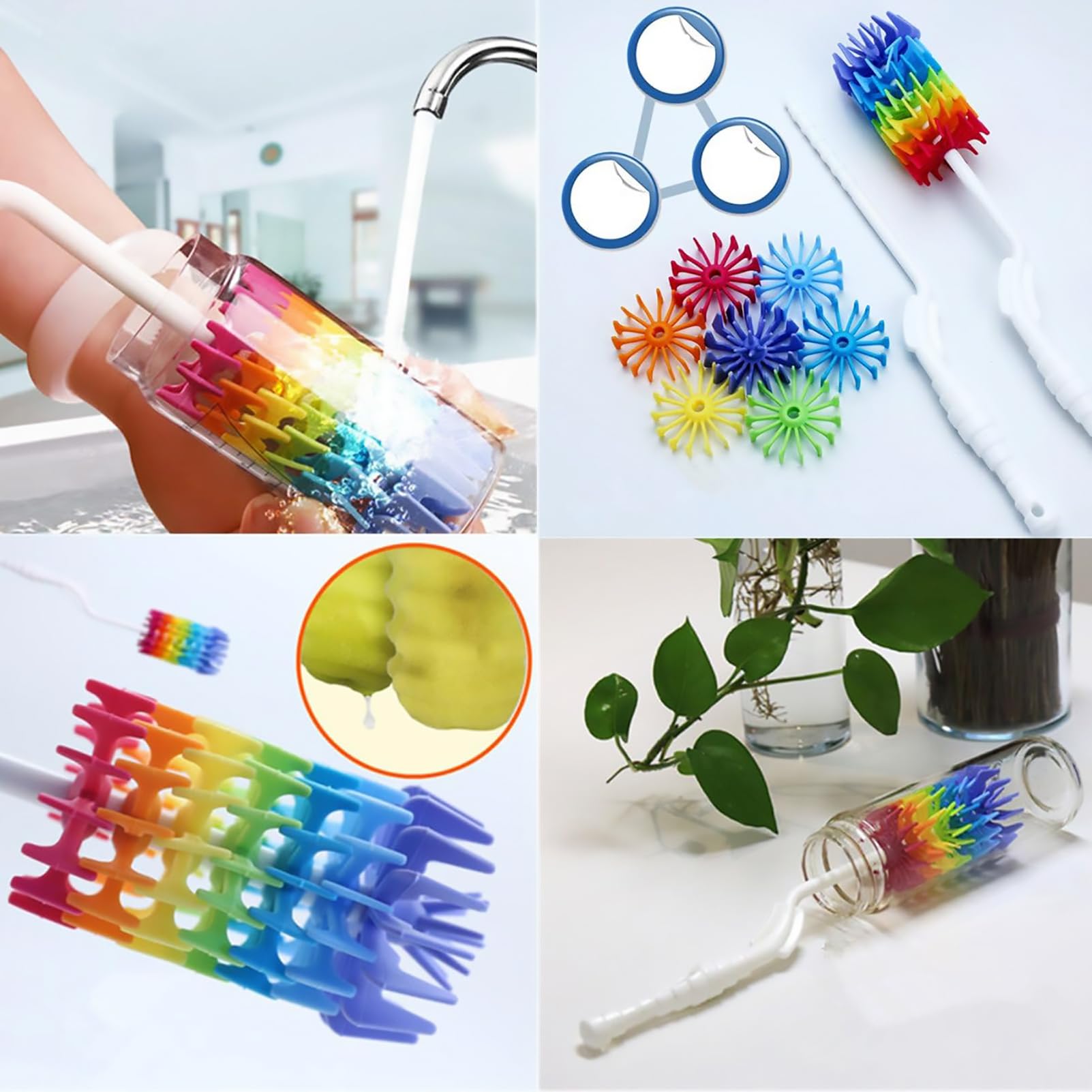 Rayhee Bottle Brush Cleaner-Baby Milk Bottle Cleaner Soft Silicone Bottle Brusher / 360 Degree Rotating Long Handle Brush for Washing Glassware, Cup, Decanter, Narrow Neck Brewing Bottle