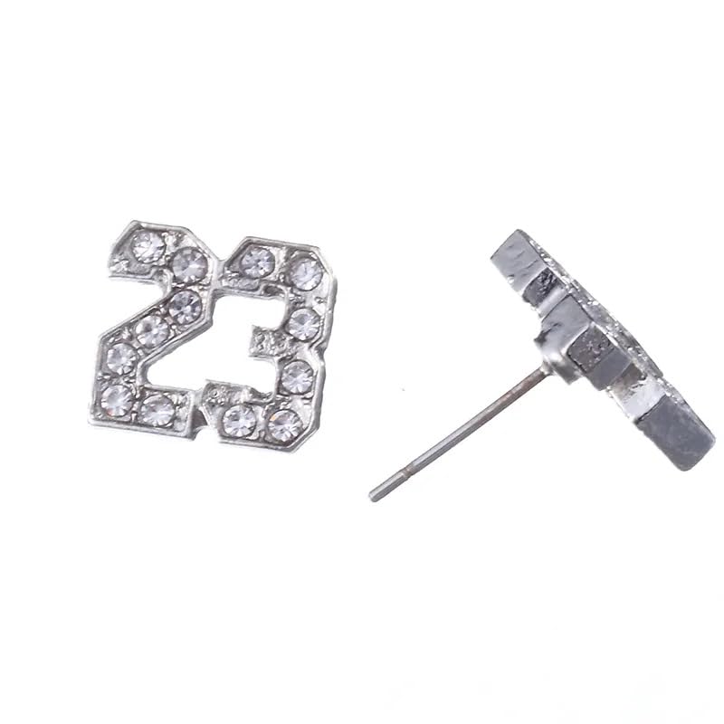 Michael Jordan Jumpman 23 Basketball Silver Tone CZ Stud Hip Hop Bling Earrings