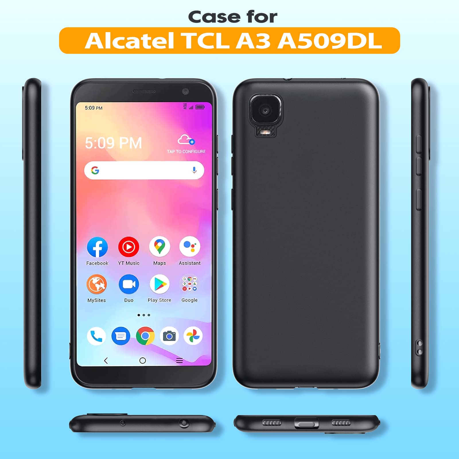 Oududianzi - Case for Alcatel TCL A3 A509DL/TCL A30 Phone Case, with 2 Pieces Screen Protector,Thin and Light Soft TPU Silicone Case, Shockproof Anti-Scratch Flexible Rubber Case-Black