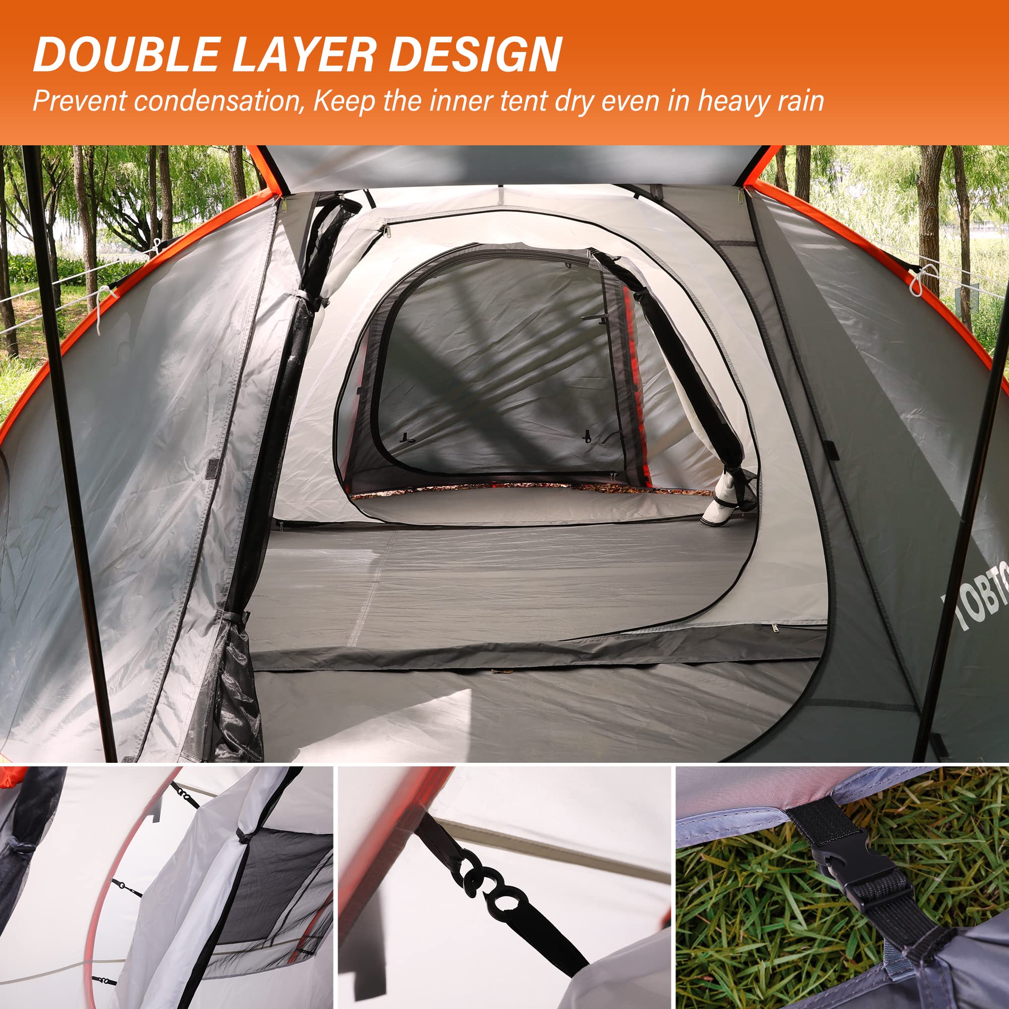 TOBTOS Pop Up Camping Tent 6 Person Double Layer with Vestibule, Automatic Setup Instant Tents for Camping Hiking and Outdoor for 2/3/4/5/6 People