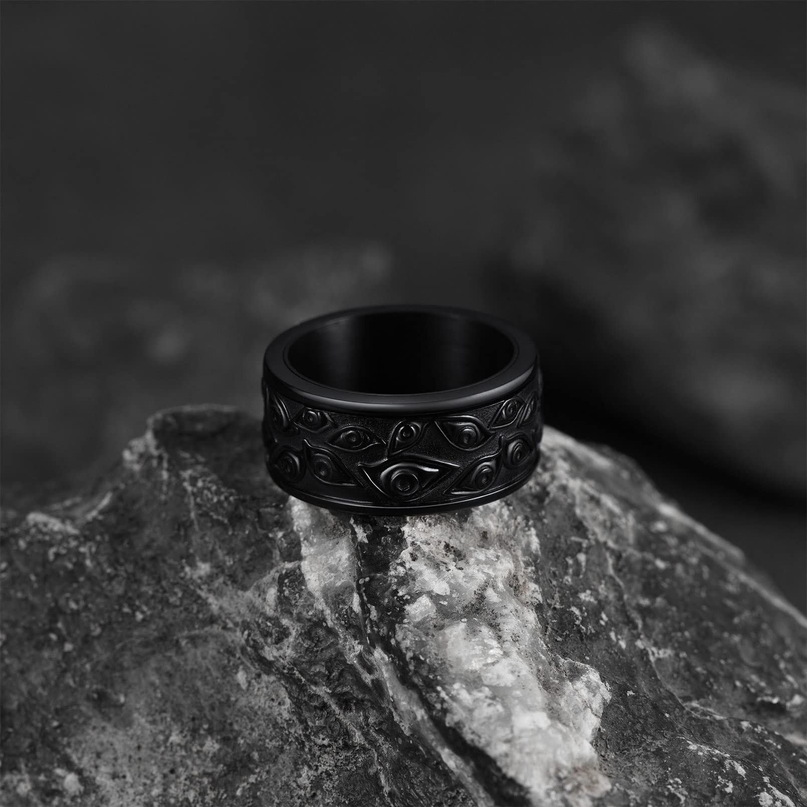 Personalized Custom Antique Eye of God Band Thumb Rings, Black Punk Pinky Ring for Male, Women Spinner Stackable Finger Acccessories