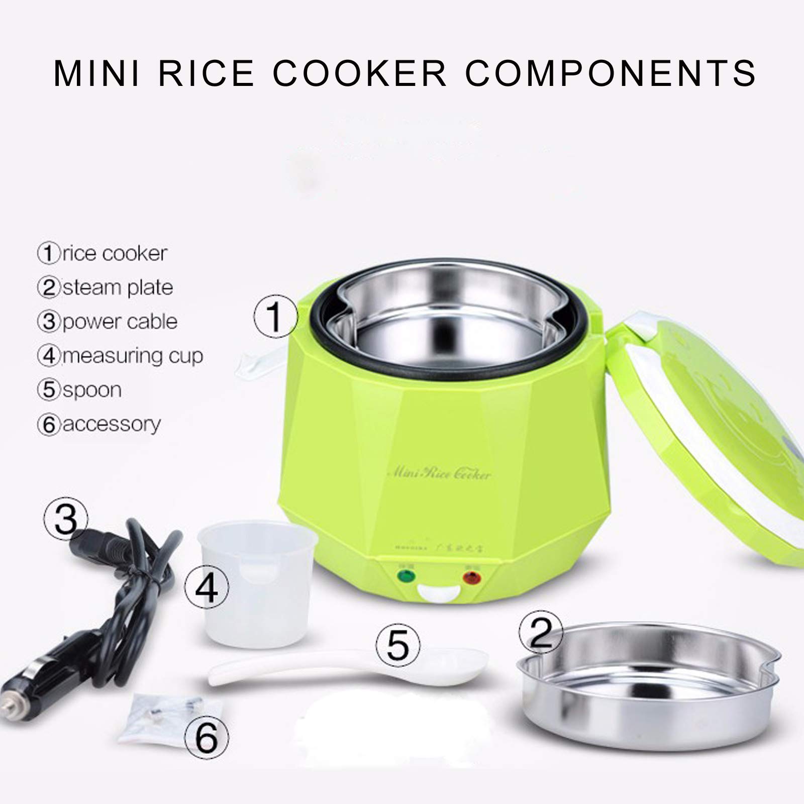Mini Rice Cooker 12V 1.3L Car Rice Cooker Electric For Rice, Soup, Noodles, Vegetable, Car Use, Portable and Healthy