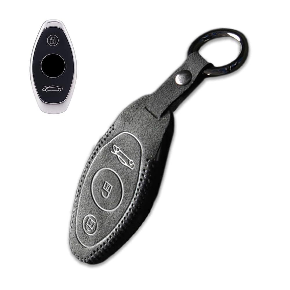 Noreyvis Alcantara Leather Key Fob Cover Protective Shell Case with Keychain Compatible for McLaren 720S 570S 570GT 600LT(Black)