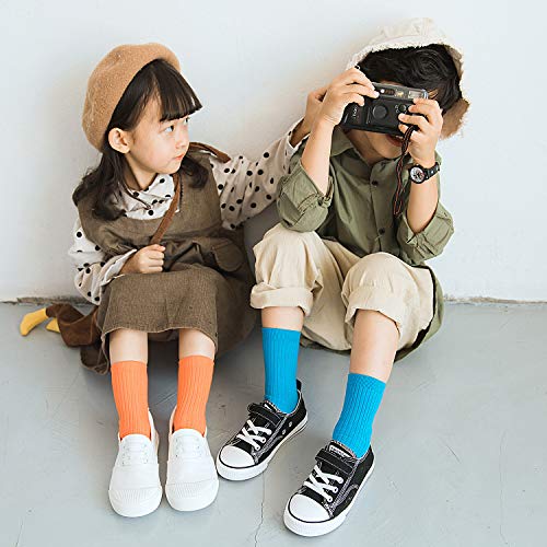 MINI PANDA Boys Socks Crew Socks for Girls 4-6 Years 6-8 Years 8-10 Years 12 Pairs (multicolor-B, 7-9 Years)
