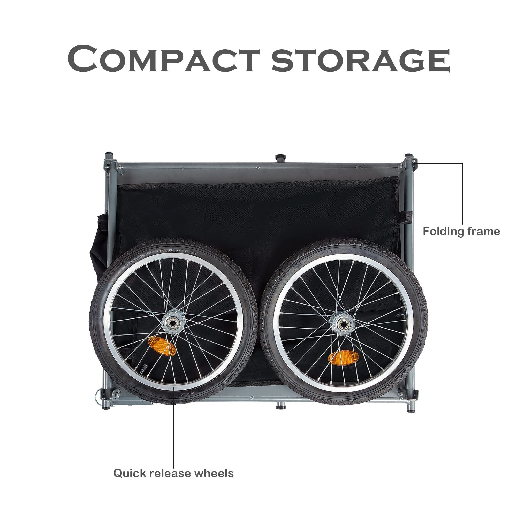 PETKABOO Bicycle Trailer, Foldable Bike Trailer, 16'' Wheels, 145 lbs Max Load, Bicycle Cargo Trailer with Oxford Fabric Bike Cargo Trailers, Removable Cover, Folding Frame Quick Release, Black