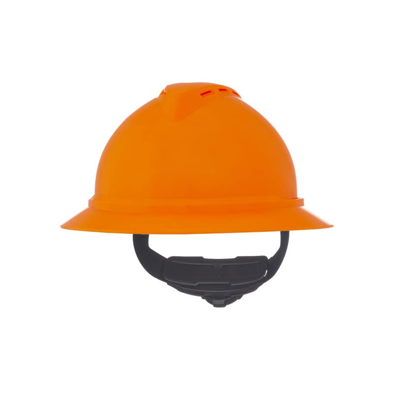 MSA 10167921 V-Gard 500 Full-Brim Hard Hat With Fas-Trac III Ratchet Suspension | Polyethylene Shell, Superior Impact Protection, Self Adjusting Crown Straps - Standard Size in Hi-Viz Orange