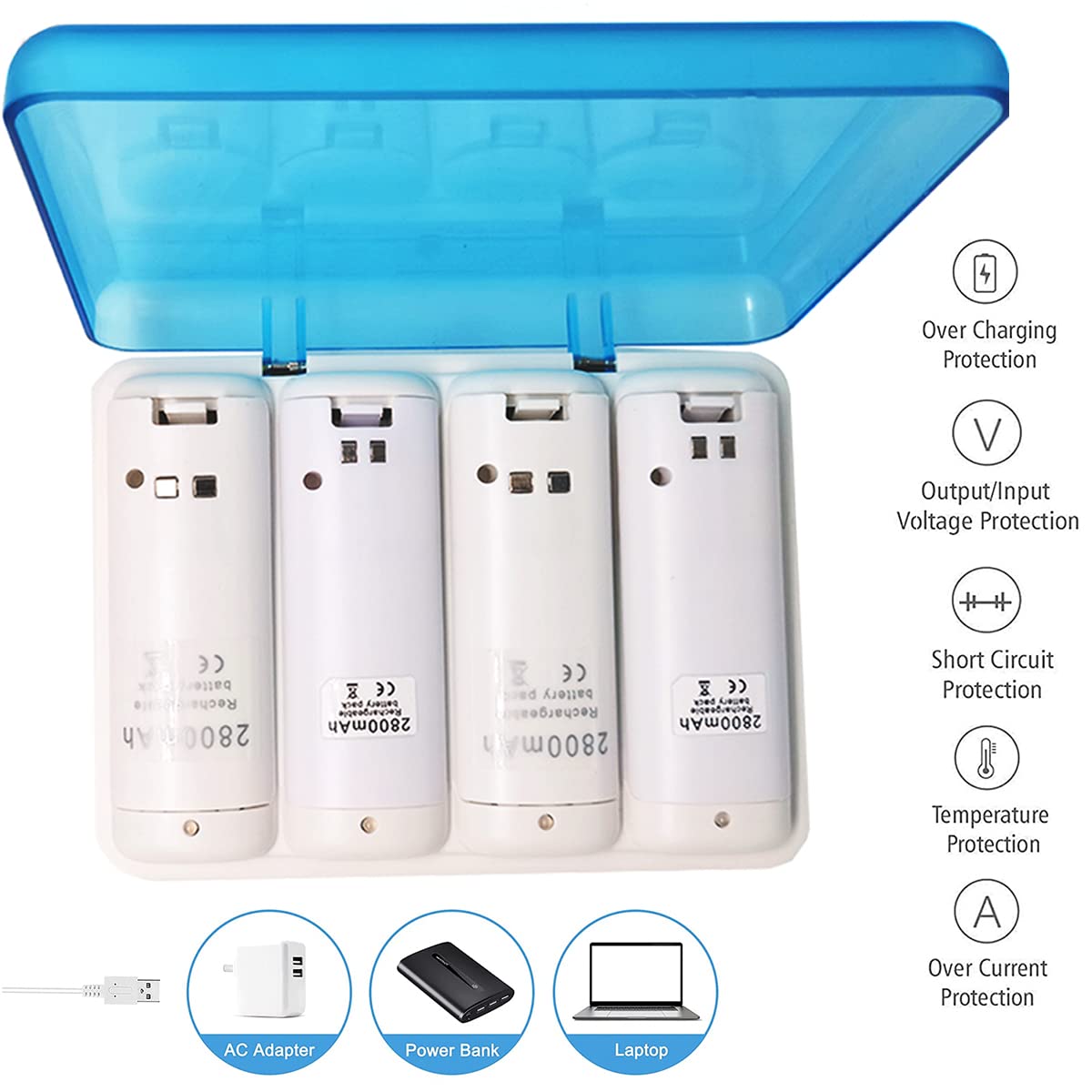 Tuboopy Battery Pack Rechargeable for Wii Remote Charging Station Wii Remote Battery Pack Charger for WII U Controller White (4 Pcs Batteries+USB Cable+Charger Station)