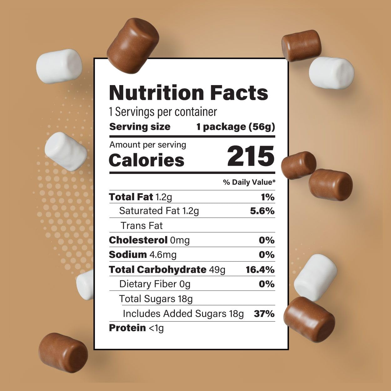 Marshmallow Smores Flavored Mini Marshmallows Candy - Mix of Chocolate Covered & Vanilla Coated - Individual Packets, 1.97 oz, Pack of 18 - Perfect for Hot Chocolate, and Snacking