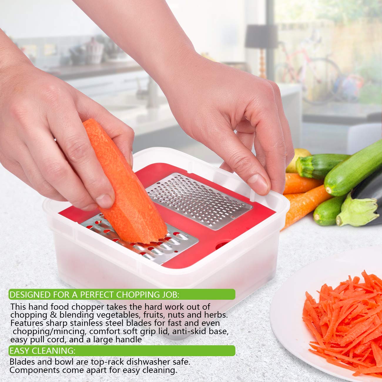 Nurch Cheese Grater with Container 4 in 1 Box Grater with Stainless Steel Blades Cheese Vegetable Slicer for Carrot Potato Easy to Use…