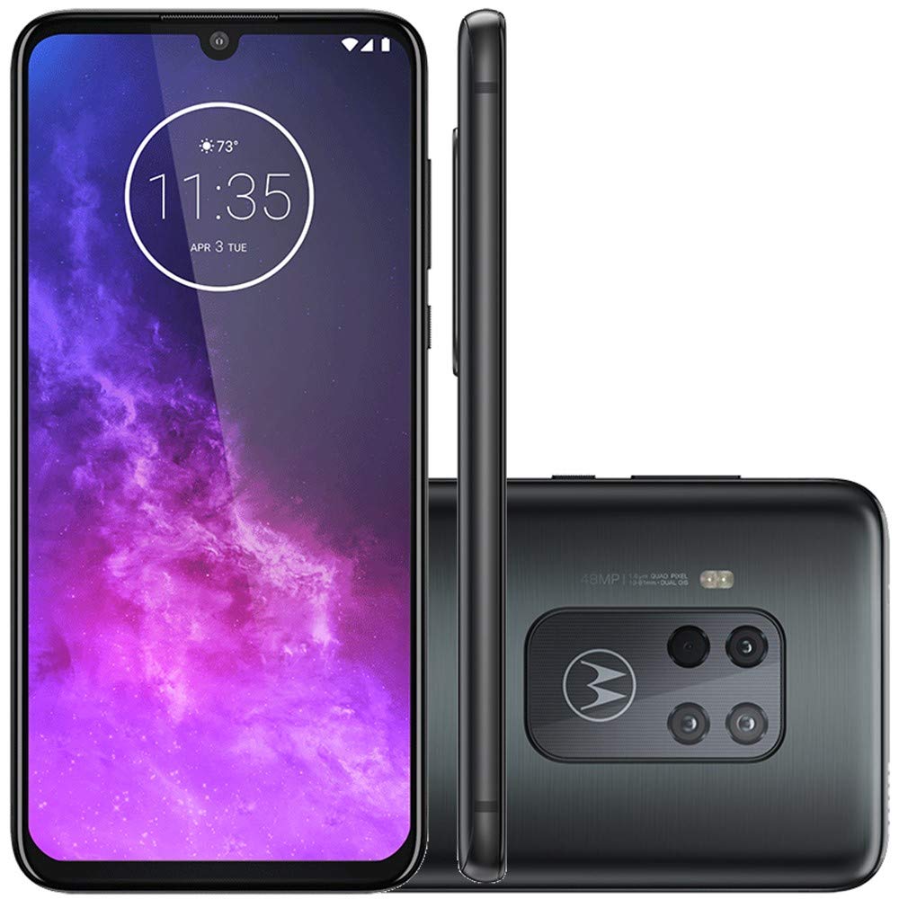 Moto One Zoom (128GB, 4GB) 6.4" HD+, 4000mAh Battery, Snapdragon 675 Dual SIM Unlocked (AT&T/T-Mobile/MetroPCS/GSM) International Version XT2010-1 (Grey Techno, 64GB SD + Case Bundle)