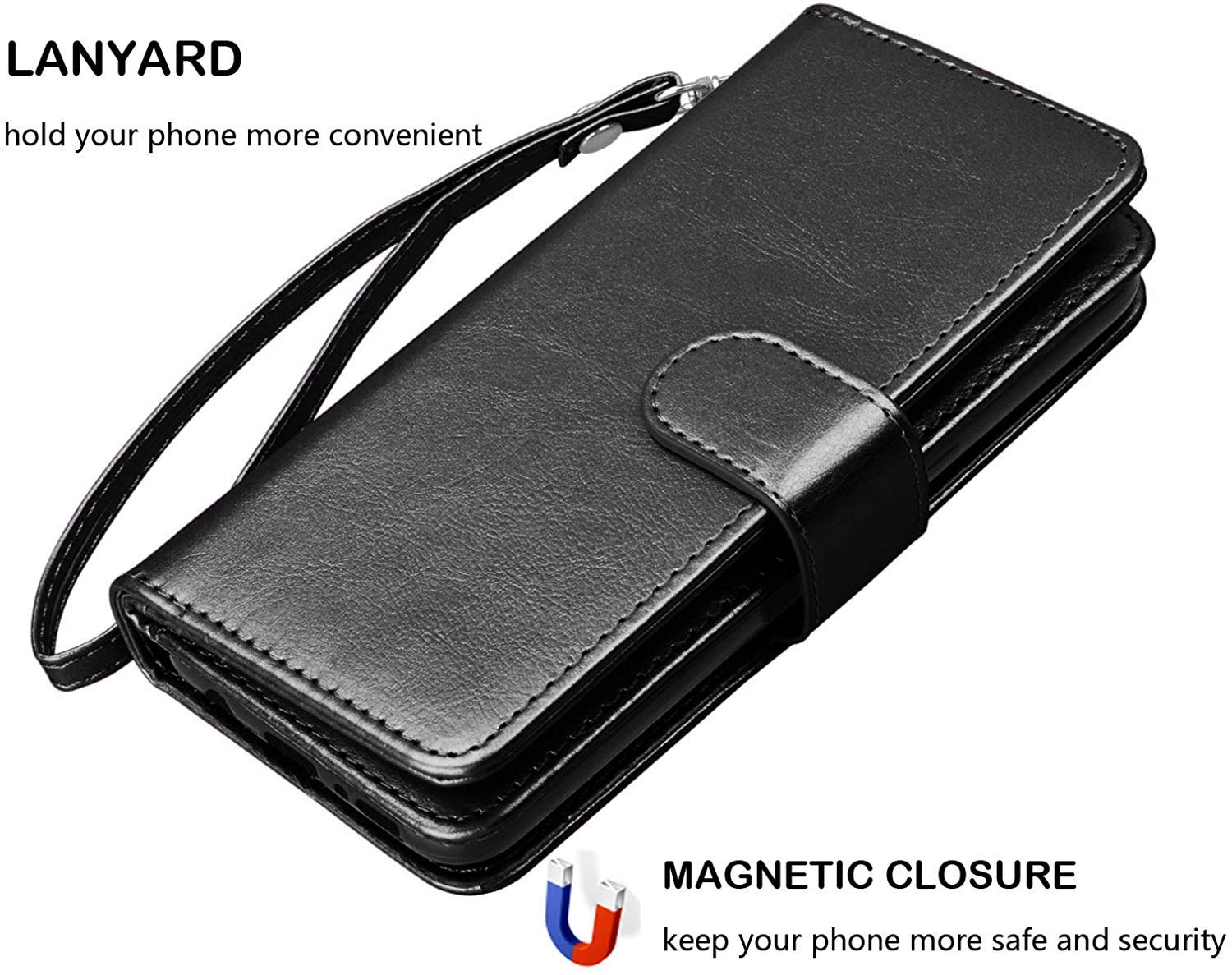 NJJEX Galaxy S20 Case, for Samsung Galaxy S20 Wallet Case 6.2", [9 Card Slots] PU Leather ID Credit Holder Folio Flip [Detachable] Kickstand Magnetic Phone Cover & Lanyard for Samsung S20 [Black]