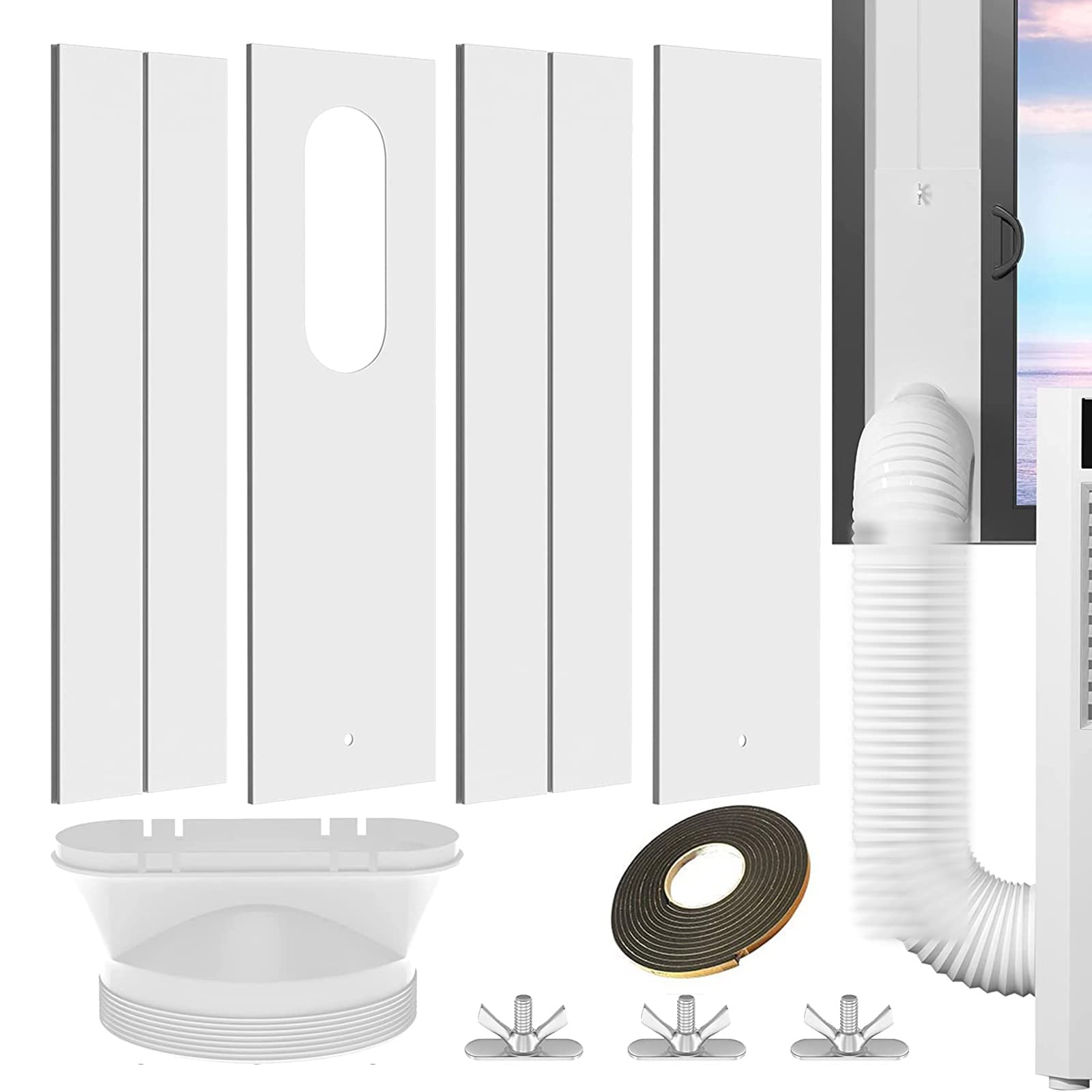 VSJEDAH Portable Air Conditioner Window Kit with Coupler Adjustable Window Seal for AC Unit, Sliding AC Vent Kit for Exhaust Hose, Universal for Ducting with 5.1/5.9 Inches Diameter