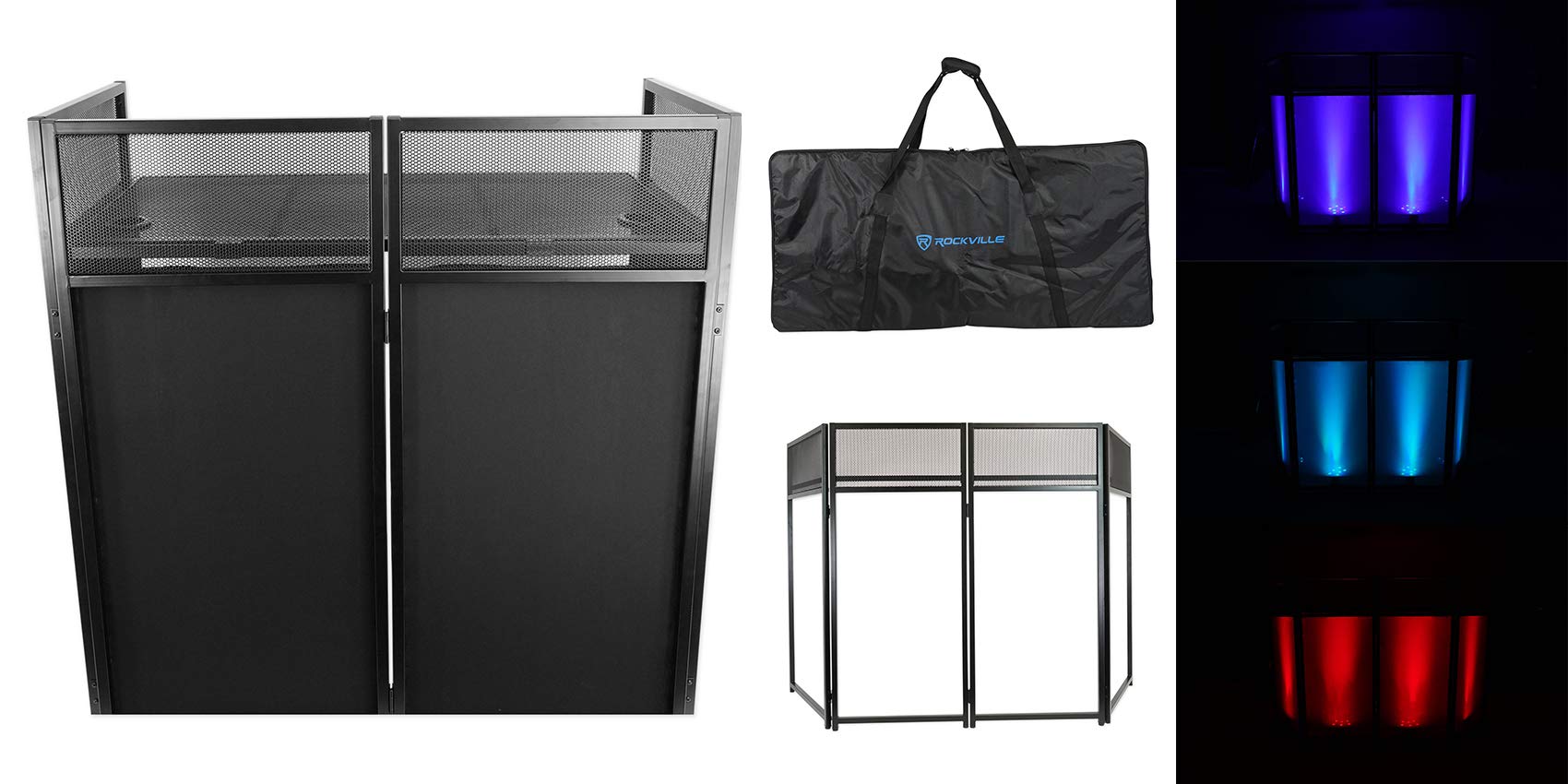 Rockville ROCKBOOTH XL DJ Event Booth Facade w/Built in 24” x 48” Table + Travel Bag + Scrims