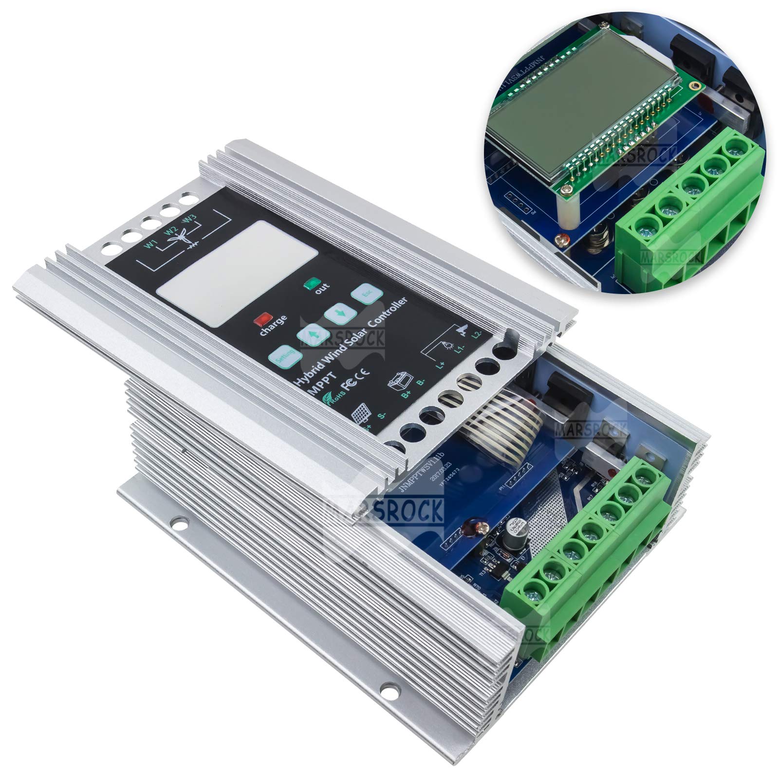 Marsrock 1400W 12V/24V Auto MPPT Wind Solar Hybrid Charge Controller Support Gel and Lead-Acid Battery for Home Wind Turbine Generator and Solar Panel System