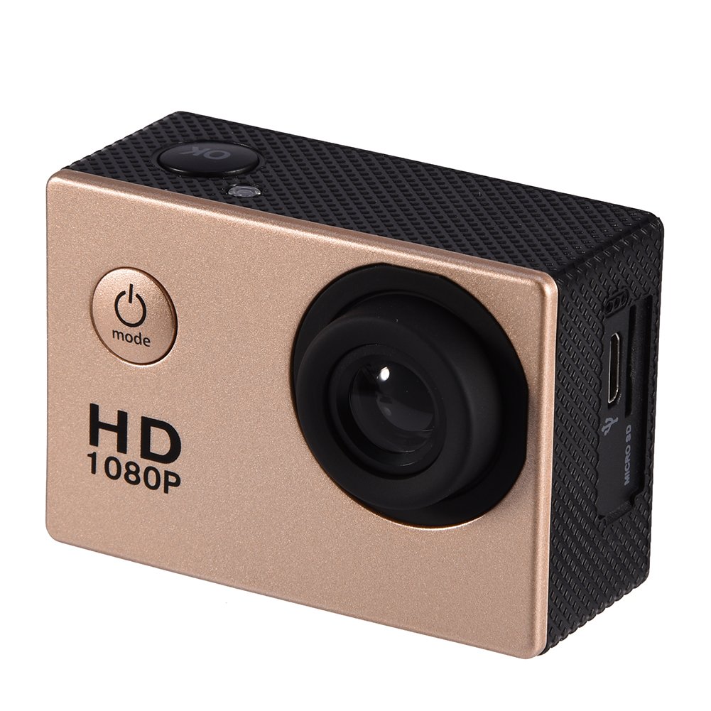 Mini Sports Camera,2inch 1080P Full LCD Screen Action Camera 4K Waterproof 30m Video Camera with Mini Camcorder Mounting Accessories Kits, BracketGold