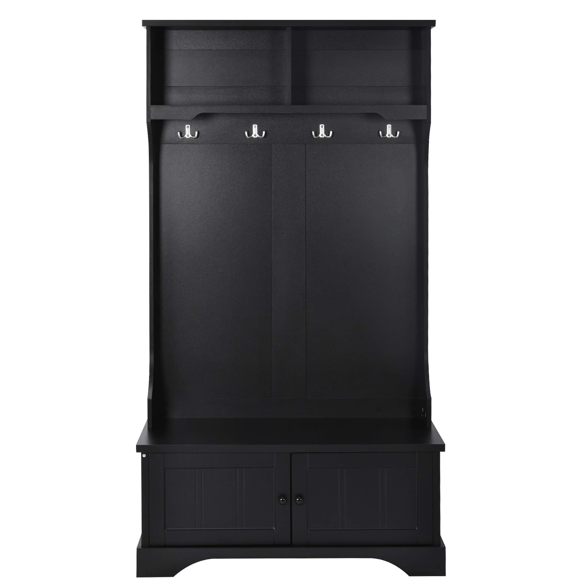 Merax Hall Tree with Storage Shoe Bench for Entryway, 3-in-1 Design Coat Racks w/ 4 Hooks and Shelves Cabinet for Living Room