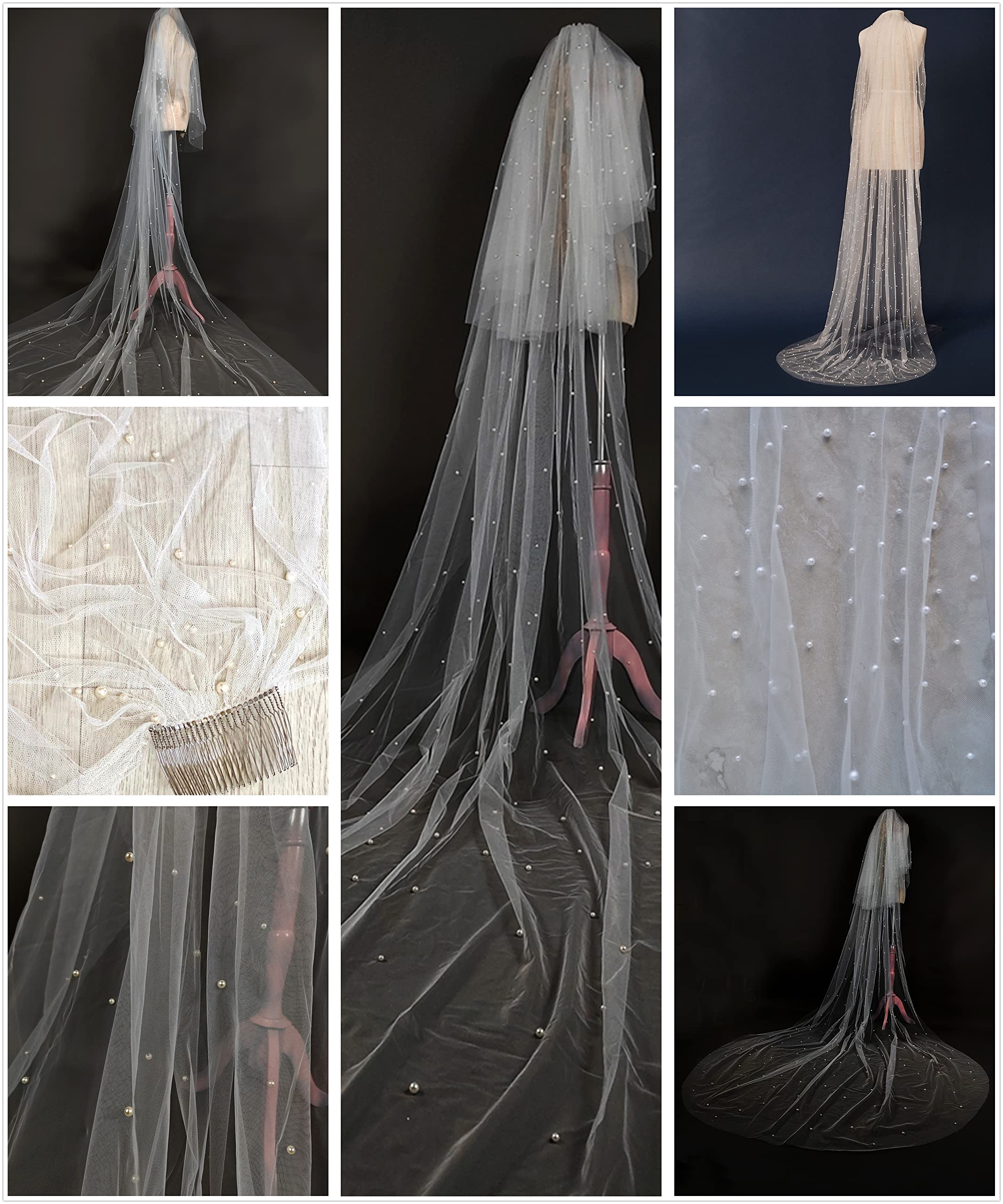 Passat Ivory 1Tier Cathedral Veils Pearl Wedding Veil Ivory Pearl Veils Bridal Veil Pearl Veils For Brides Ivory