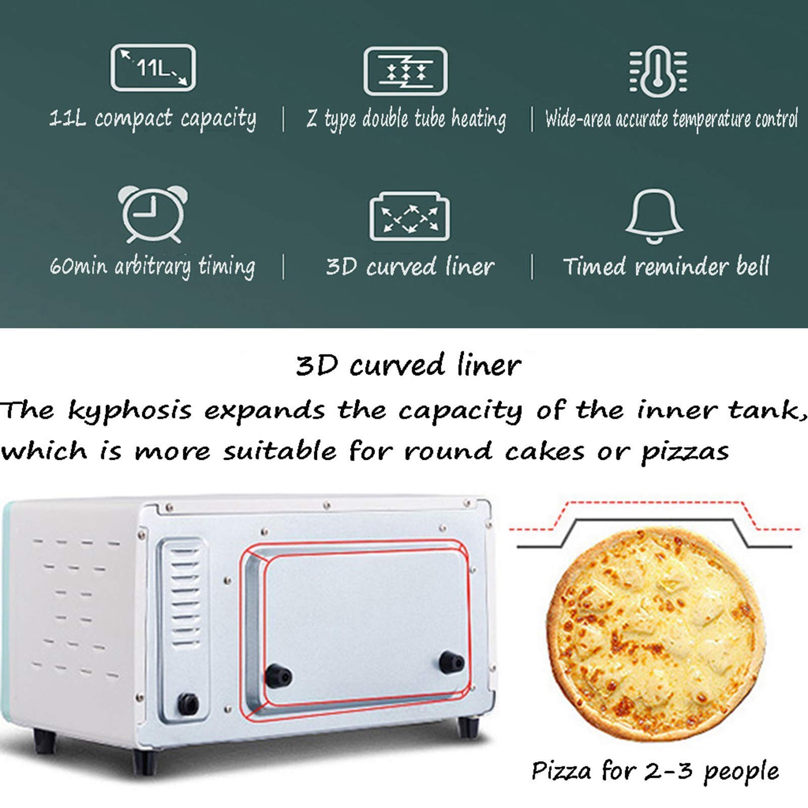 Multifunctional Electric Mini Oven,Retro Baking Cake Bread Electric Oven, Intelligent Stainless Steel Coating Microwave Oven (Mint) (Mint)
