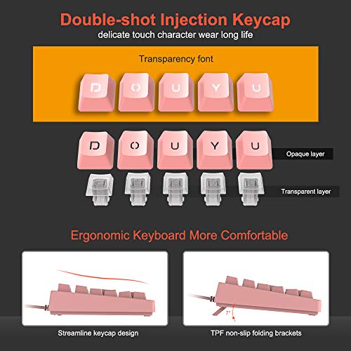 NACODEX DKS100 Wired Membrane Keyboard 104 Keys with Mechanical Feel - White Backlight Computer Keyboard - 19 Anti-Ghosting Keys Floating Keyboard (Pink)