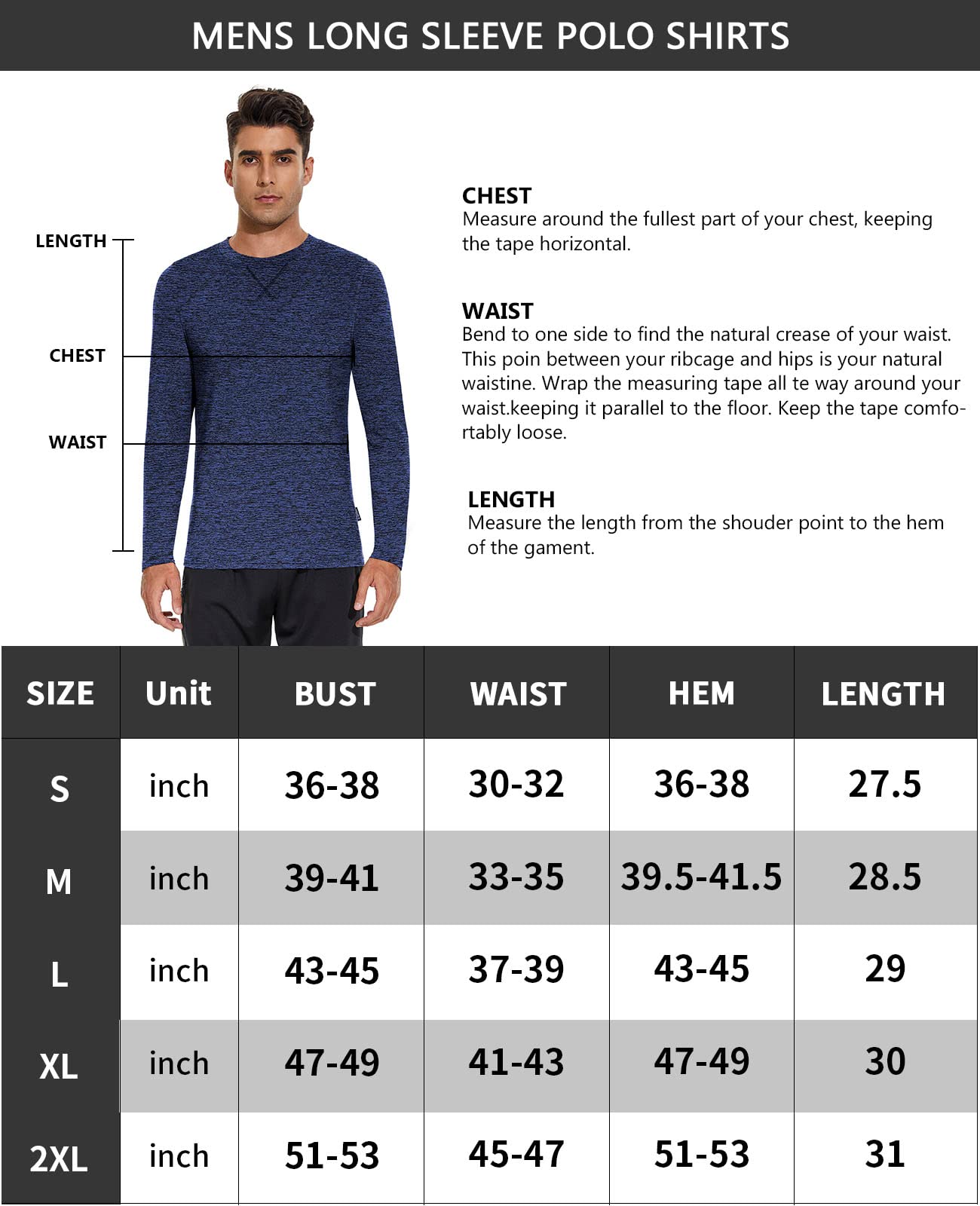 Soneven Long Sleeve Thermal Fleece Shirts for Men Athletic Running Shirt Crewneck Pullover Tops Undershirt(Blue, XX-Large)